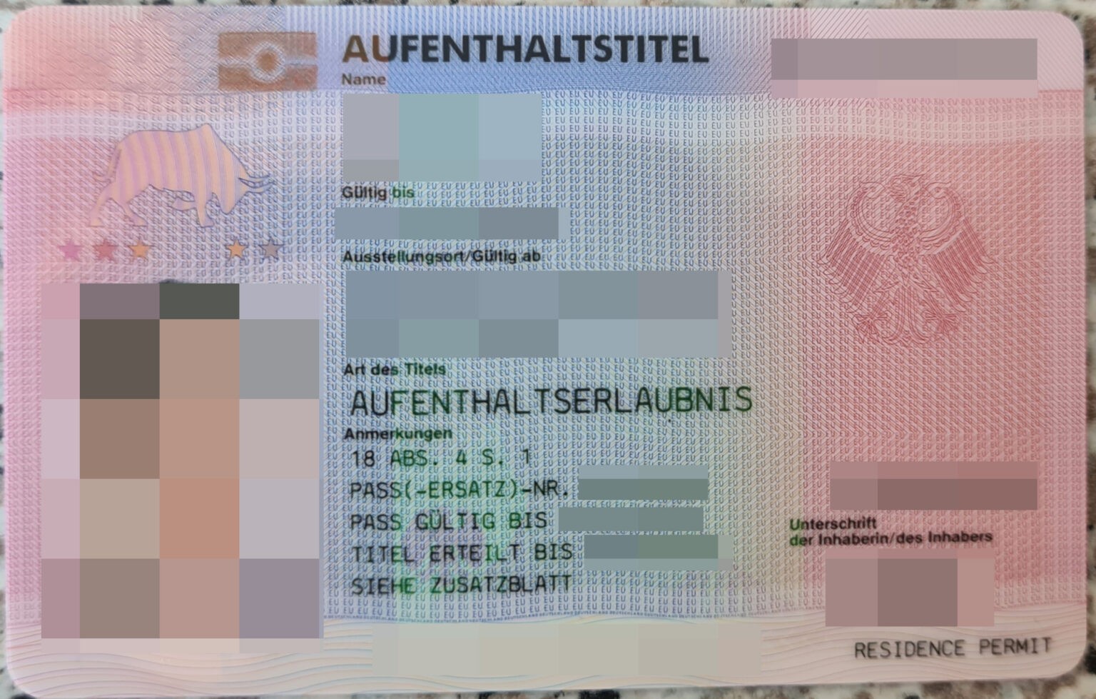 Aufenthaltstitel - Übersetzungsmuster