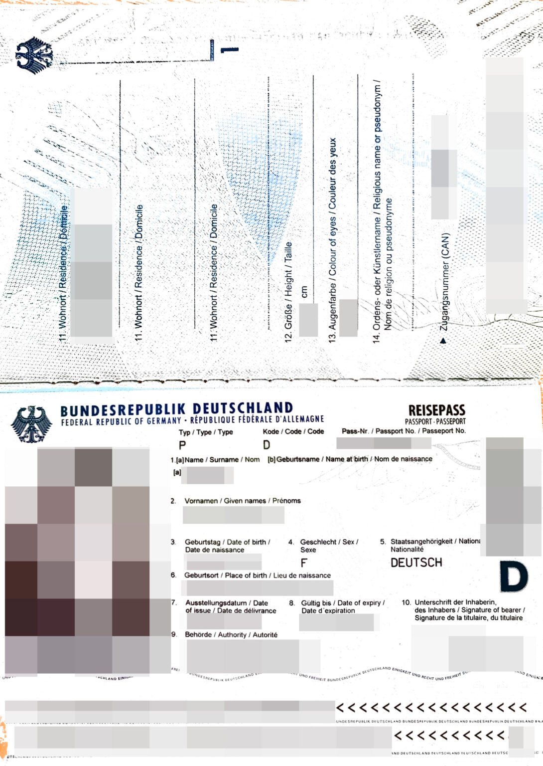 Kinderpass (Deutschland) - Übersetzungsmuster